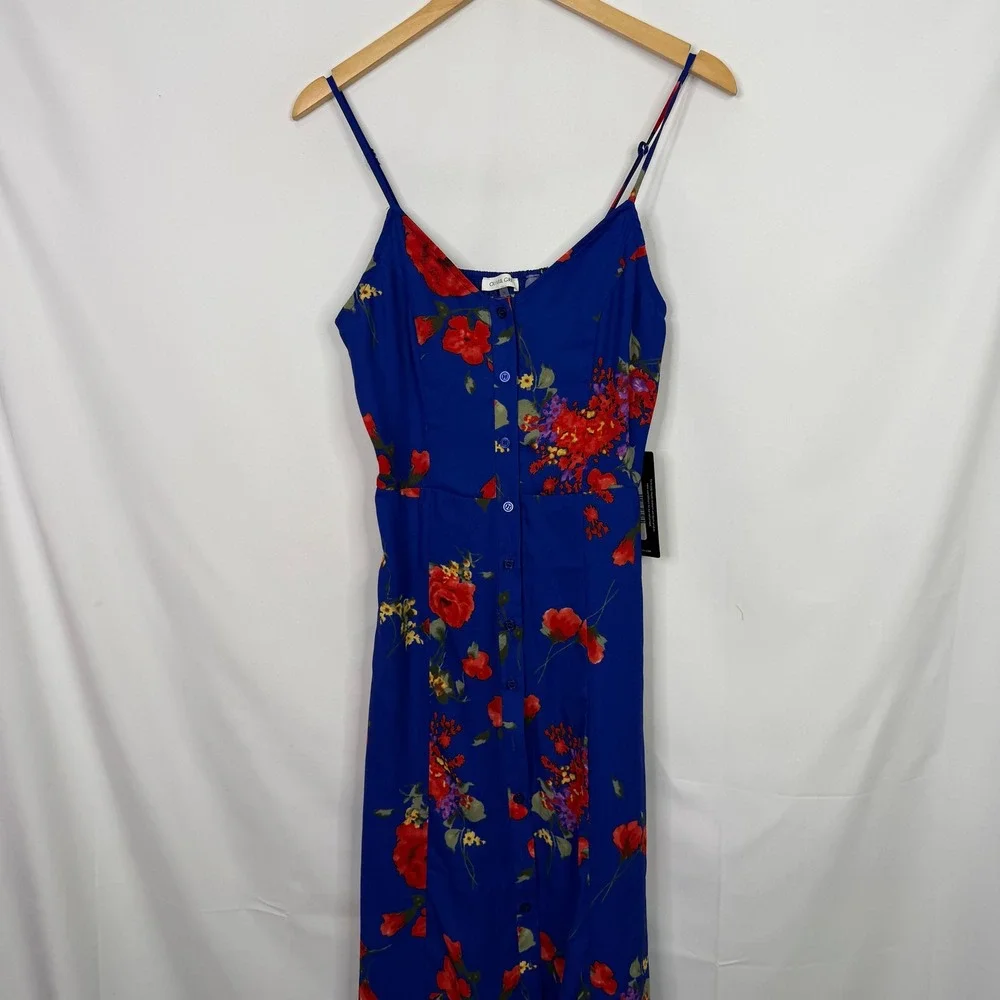 Olivia Grey | Dresses | Olivia Grey Floral Midi Dress Blue Poppy Button ...